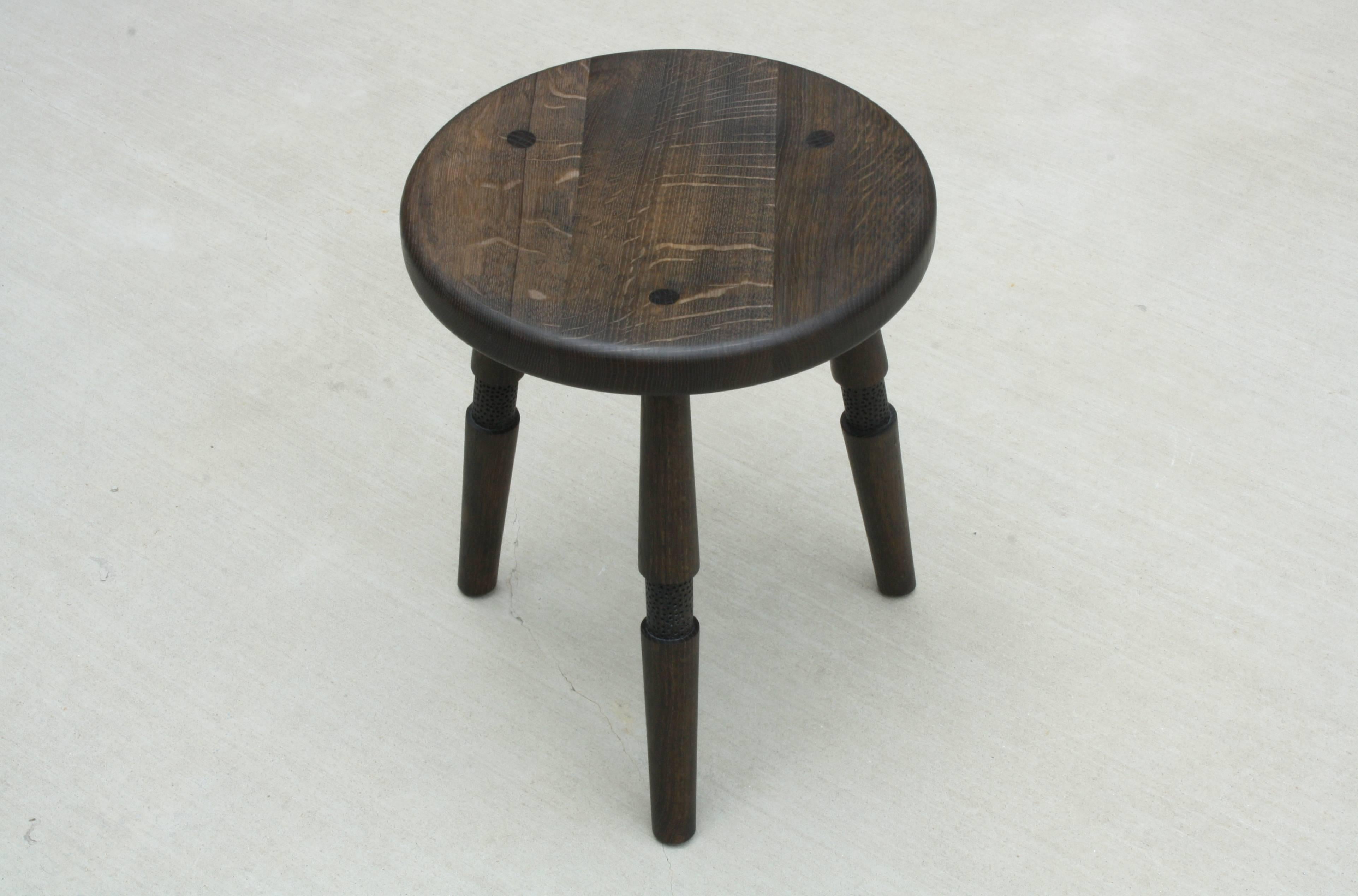 Saddle, Handmade Quartersawn Oak Stool With Textured Legs and a Carved ...
