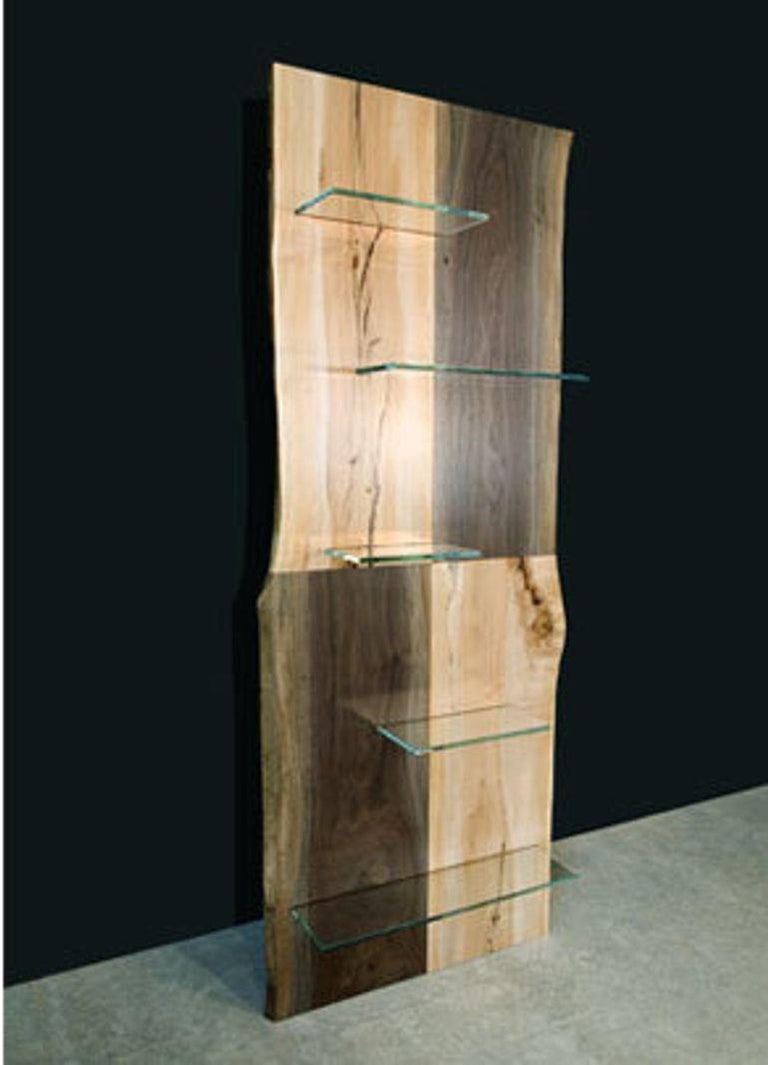 Black Walnut and Maple Saddle Shoe Shelf with Glass For Sale at 1stDibs