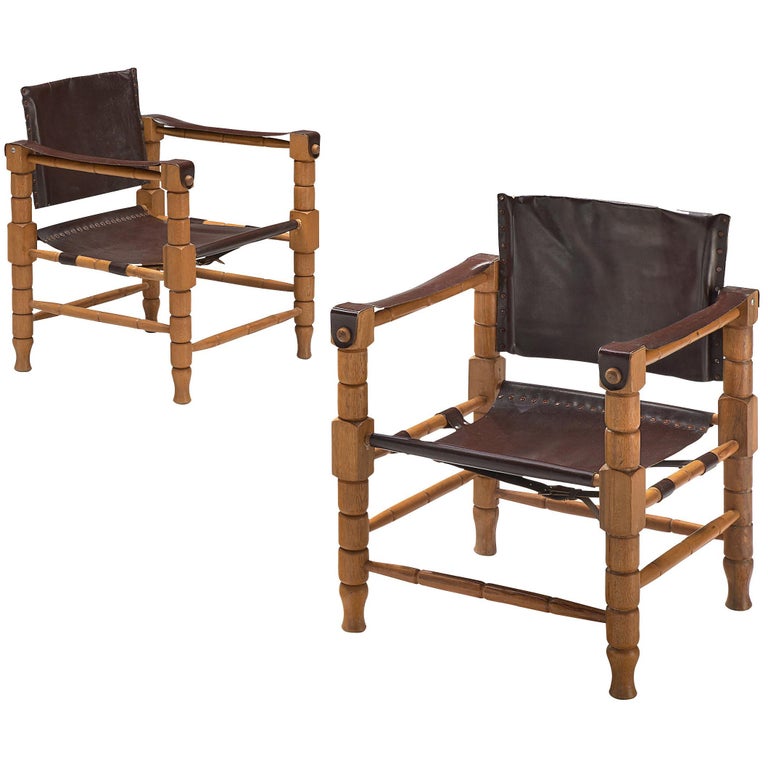 Safari Chairs with Sculptural Wooden Frames For Sale at 1stDibs