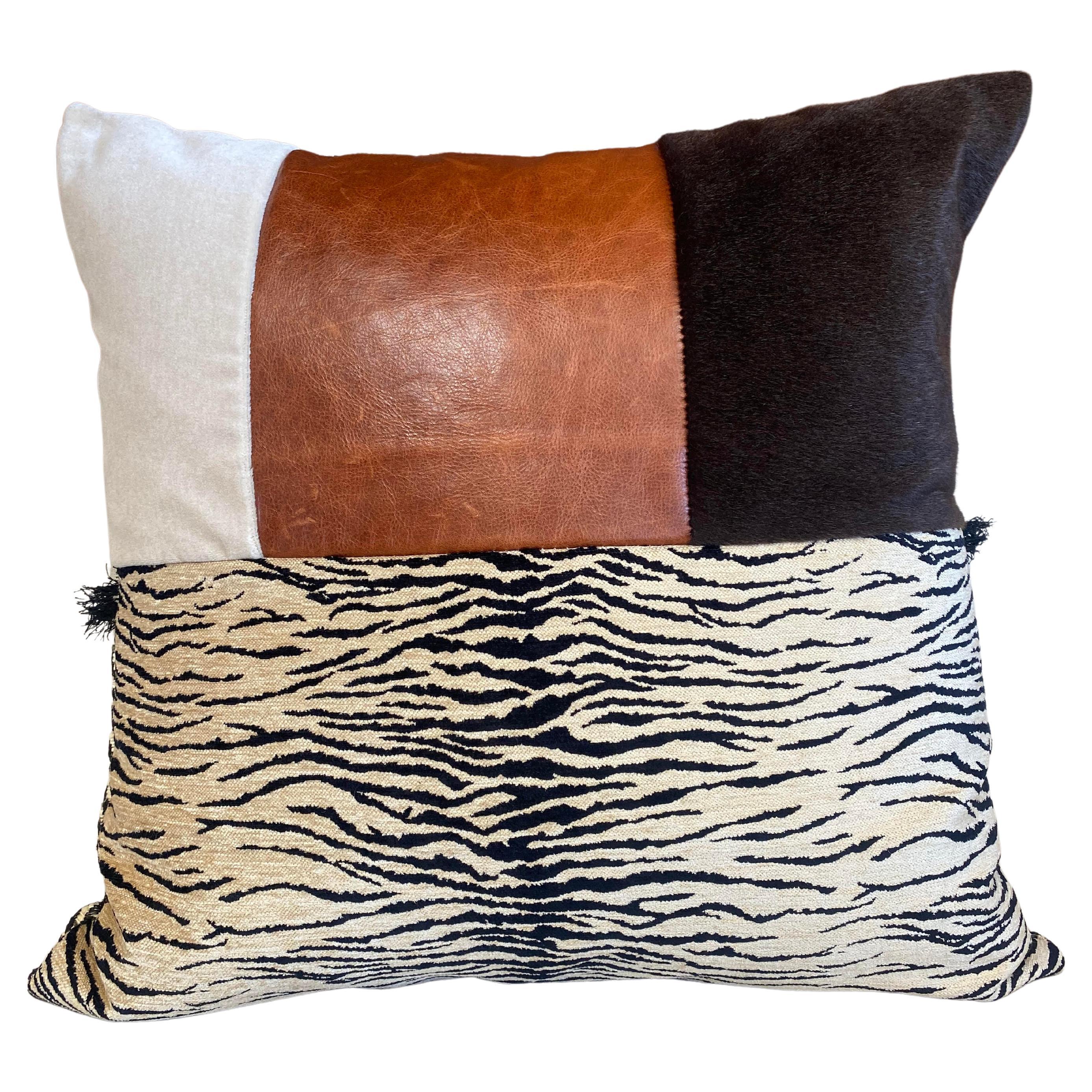 Cream Silk with Black Embossed Detail and Leather Welt PAIR For Sale at ...