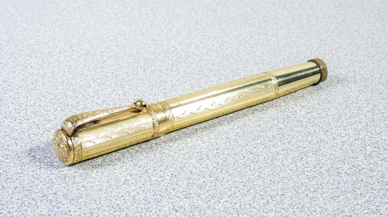Safety fountain pen with retractable nib. SIMPLEX, gold laminated ...