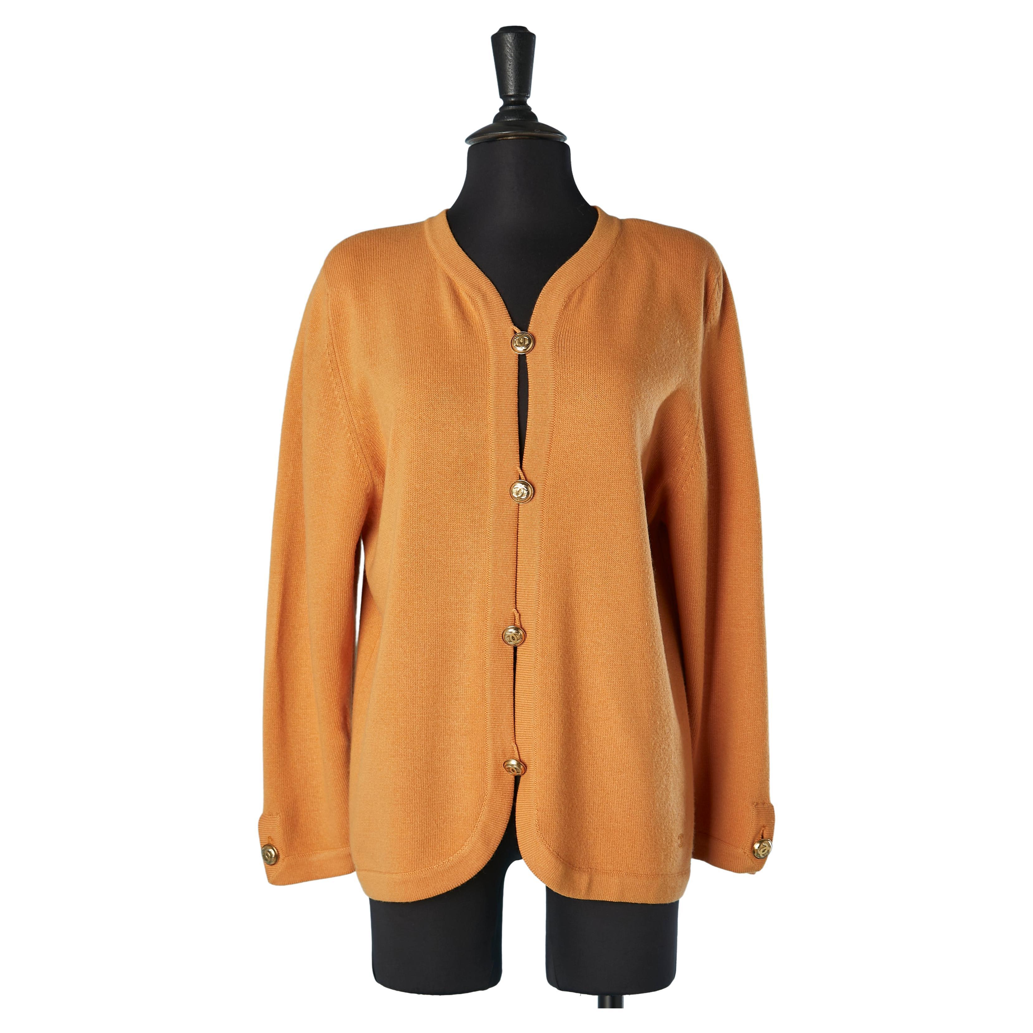Saffron cashmere cardigan with branded buttons Chanel For Sale at 1stDibs