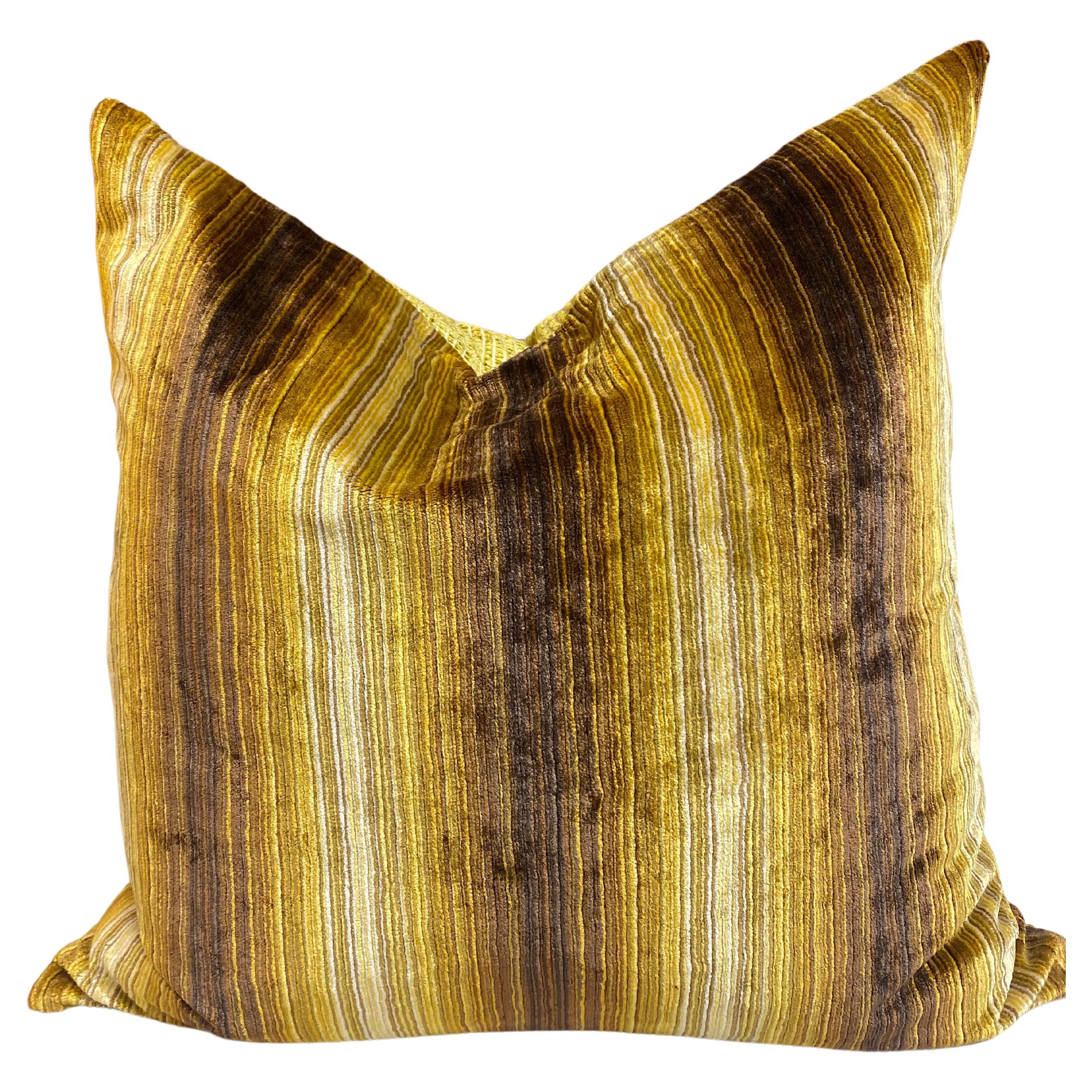 Saffron Velvet and Brown Gradient Microstripe with Mustard Raised Grid ...