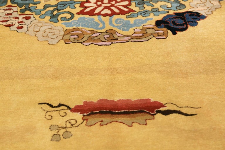 Saffron Yellow Oversize Antique Chinese Rug. Size: 11 ft 3 in x 22 ft 6 ...