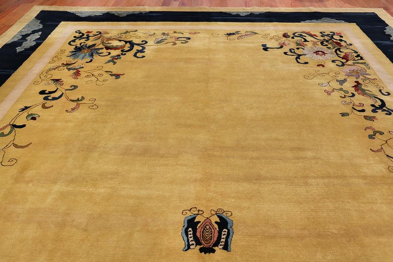 Saffron Yellow Oversize Antique Chinese Rug. Size: 11 ft 3 in x 22 ft 6 ...