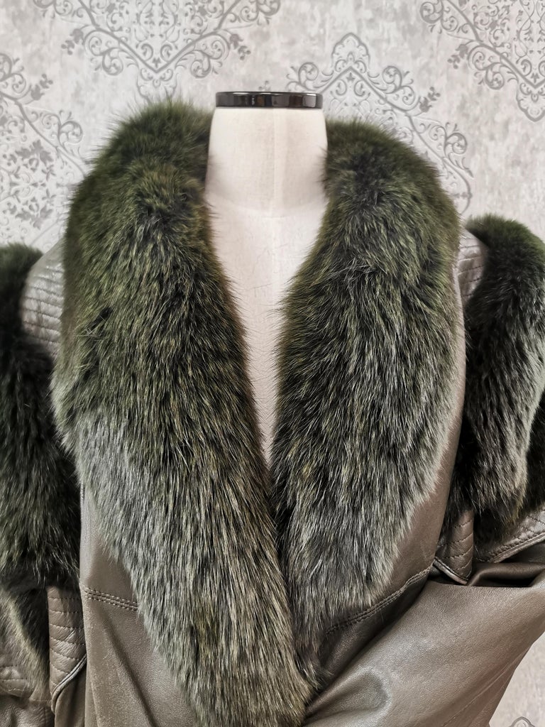 Saga fox leather coat with dyed shadow fox fur trim and sleeves size 12 ...