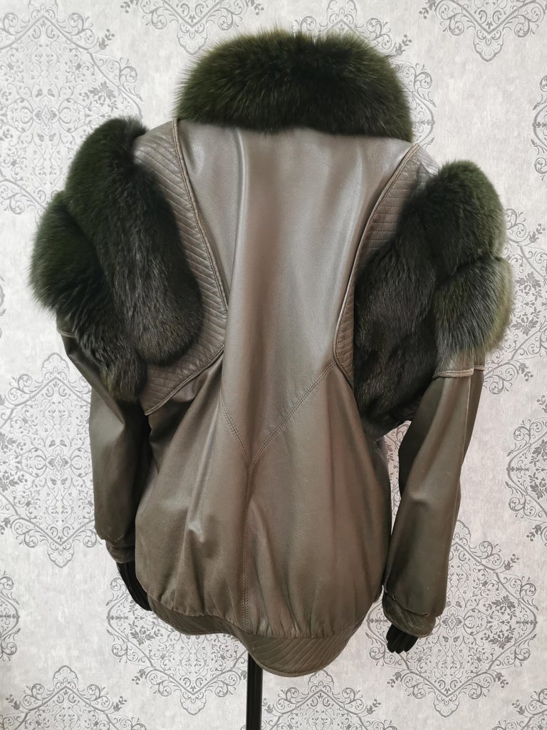 Saga fox leather coat with dyed shadow fox fur trim and sleeves size 12 ...