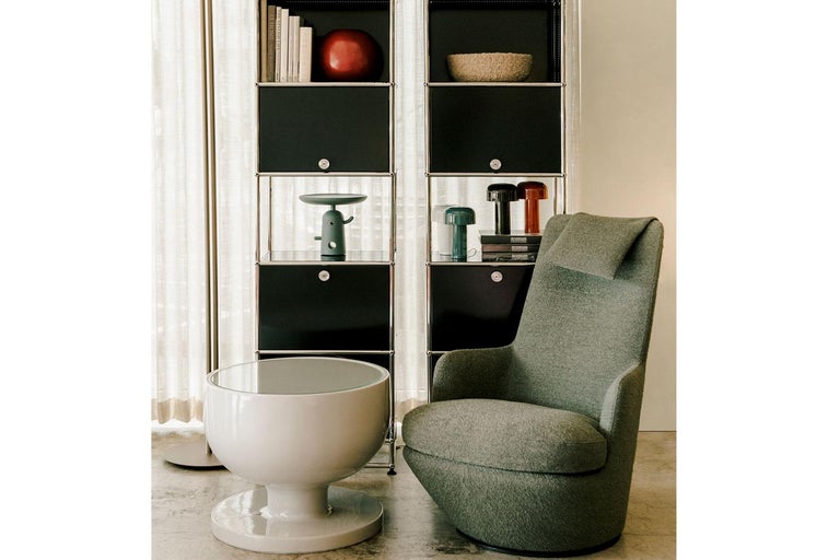 Sage Green Bouclé Swivel High Backed Lounge Chair, Bensen For Sale at ...