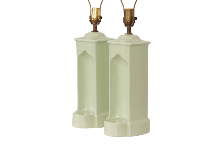 Sage Green Ceramic Table Lamps, a Pair For Sale at 1stDibs