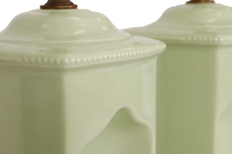 Sage Green Ceramic Table Lamps, a Pair For Sale at 1stDibs