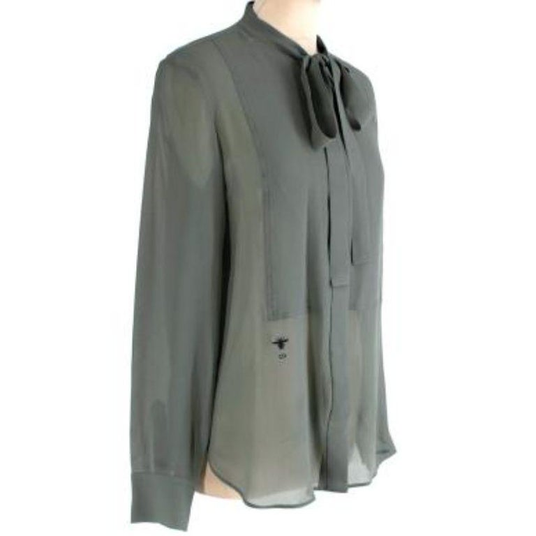 Sage-green silk lavaliere blouse For Sale at 1stDibs