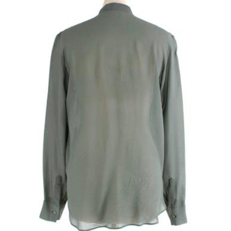Sage-green silk lavaliere blouse For Sale at 1stDibs