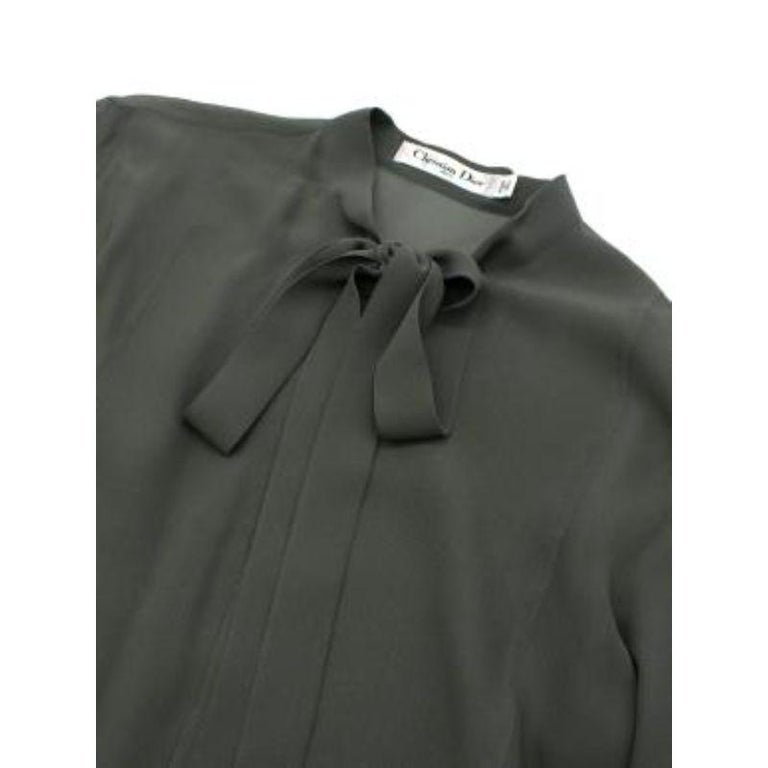 Sage-green silk lavaliere blouse For Sale at 1stDibs