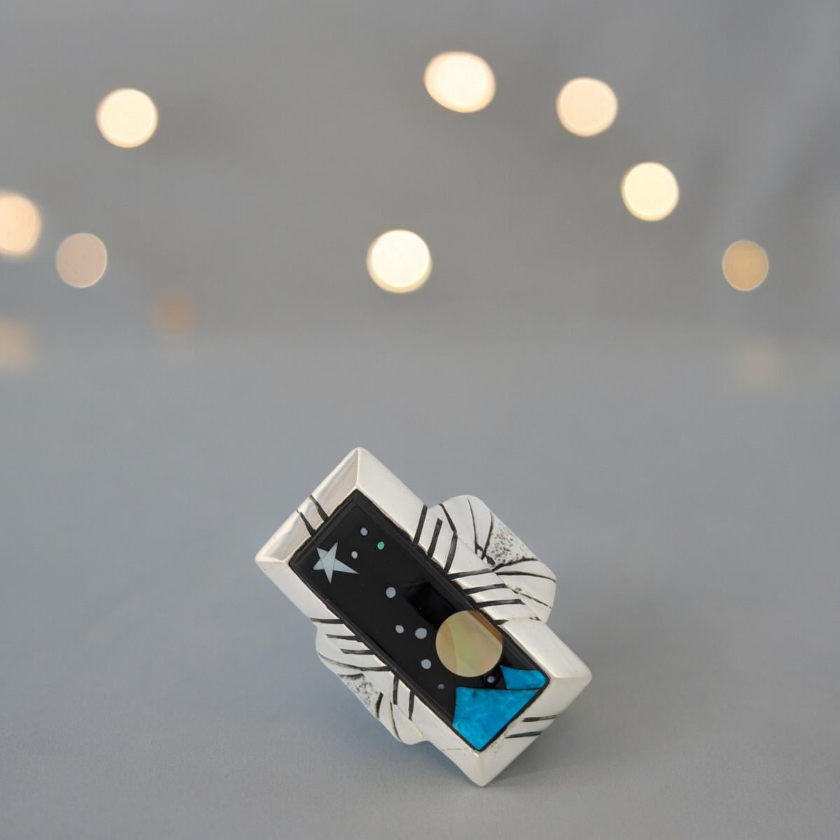 Sagebrush Wells-Celestial Night Sky Intarsia Inlay Ring For Sale at 1stDibs