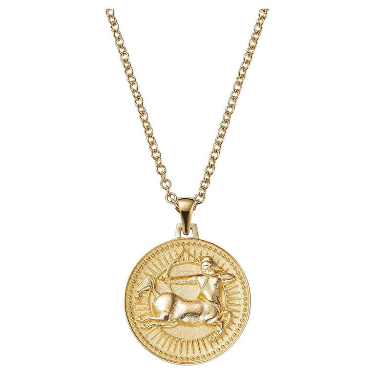 Sagittarius Zodiac Pendant Necklace 18kt Fairmined Ecological Gold For Sale at 1stDibs