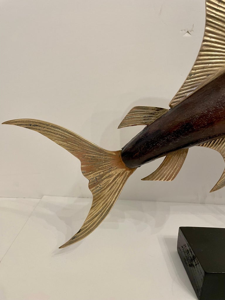 Sailfish Sculpture in Brass And Mahogany For Sale at 1stDibs