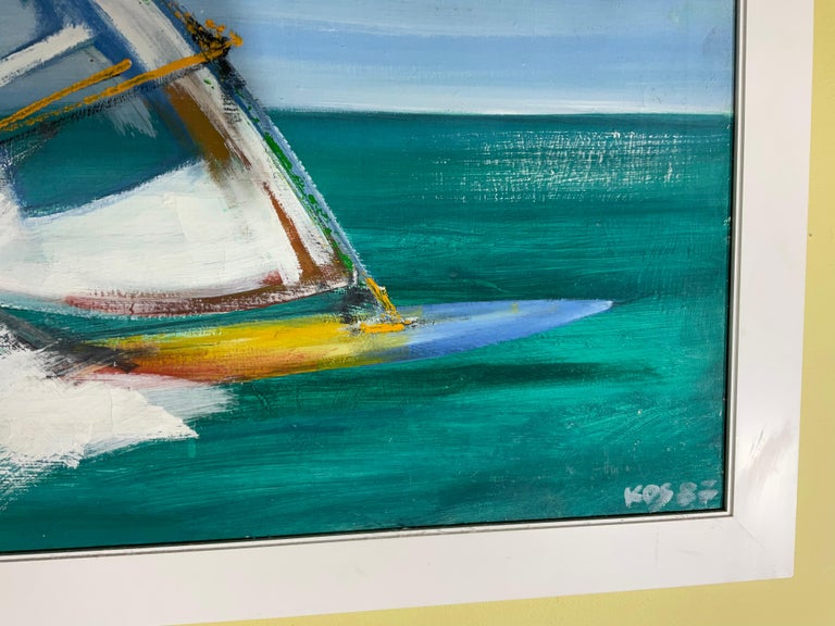 Sailing Along the Seashore, Oil Painting on Canvas For Sale at 1stDibs