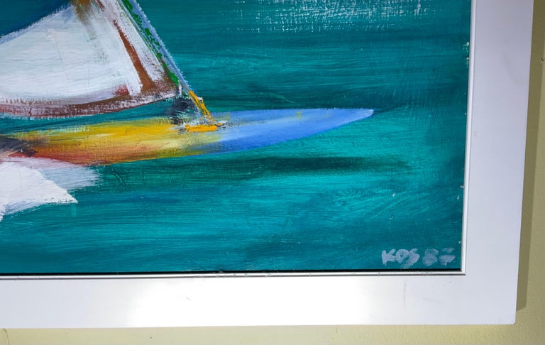 Sailing Along the Seashore, Oil Painting on Canvas For Sale at 1stDibs