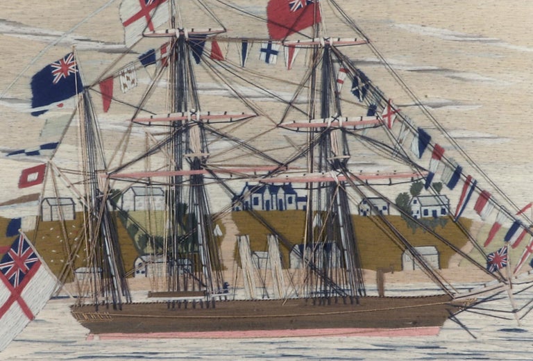 Sailor's Woolwork Woolie of Fully Dressed Ship with Coastal Village on ...