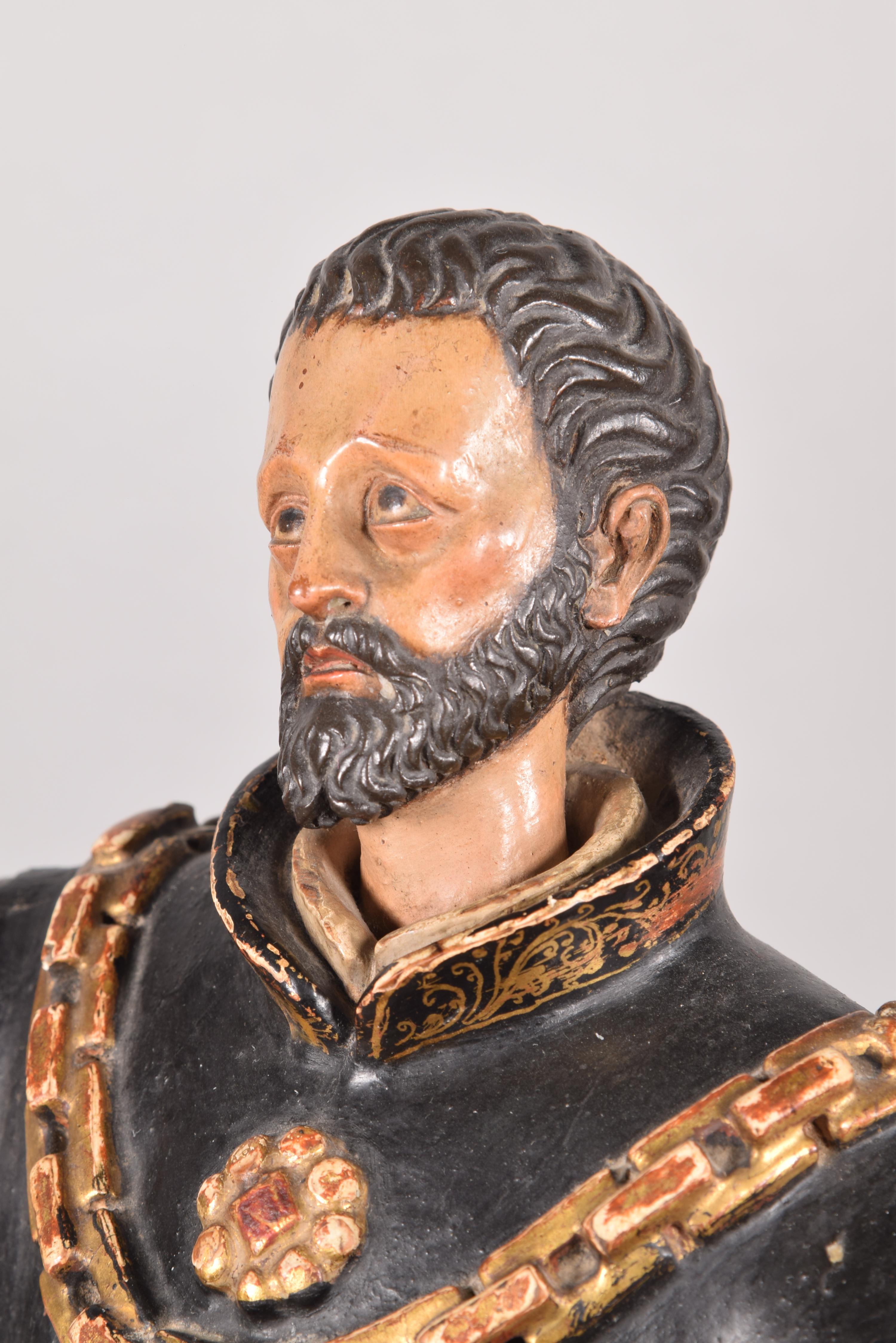 Saint Cajetan, Polychromed Wood, Spain, 17th Century at 1stDibs