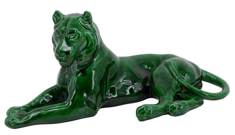 Saint-Clement French Art Deco Tiger Statue, 1930s at 1stDibs