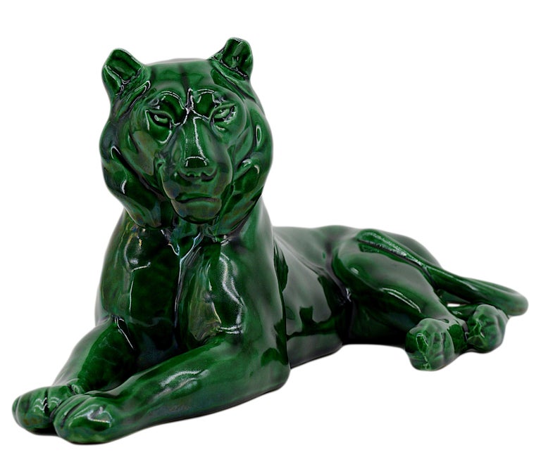 Saint-Clement French Art Deco Tiger Statue, 1930s at 1stDibs