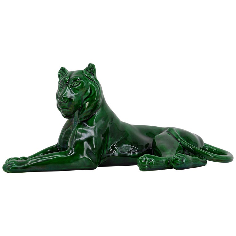 Saint-Clement French Art Deco Tiger Statue, 1930s at 1stDibs