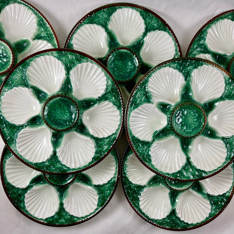 Saint Clément French Green Basketweave and Brown Rope Bordered Oyster ...