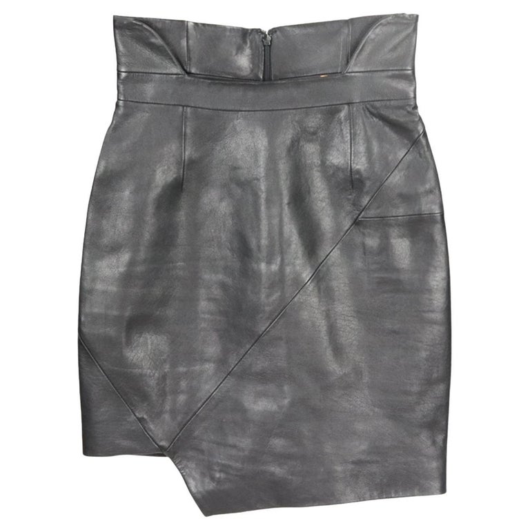 Saint Laurent Asymmetric Leather Mini Skirt Fr 38 Uk 10 For Sale at 1stDibs