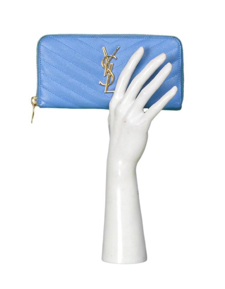 Saint Laurent Baby Blue Grain De Poudre Leather Chevron YSL Monogram ...