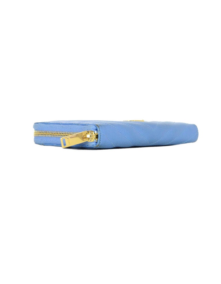 Saint Laurent Baby Blue Grain De Poudre Leather Chevron YSL Monogram ...