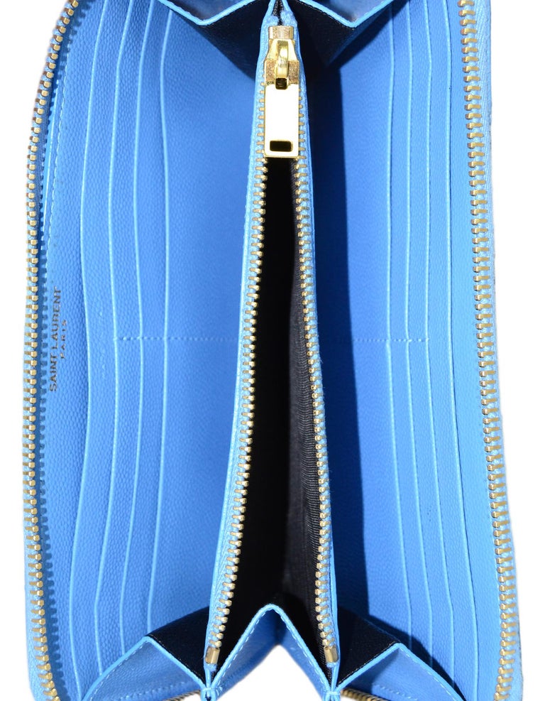 Saint Laurent Baby Blue Grain De Poudre Leather Chevron YSL Monogram ...