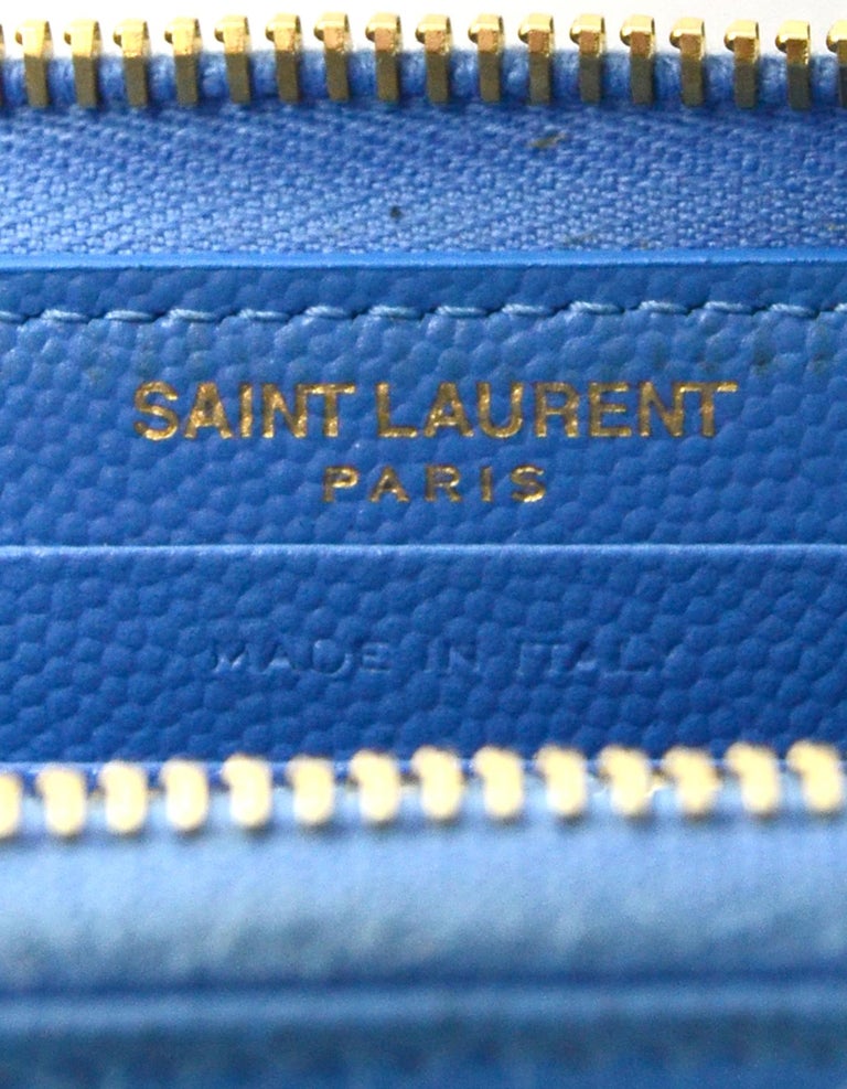 Saint Laurent Baby Blue Grain De Poudre Leather Chevron YSL Monogram ...