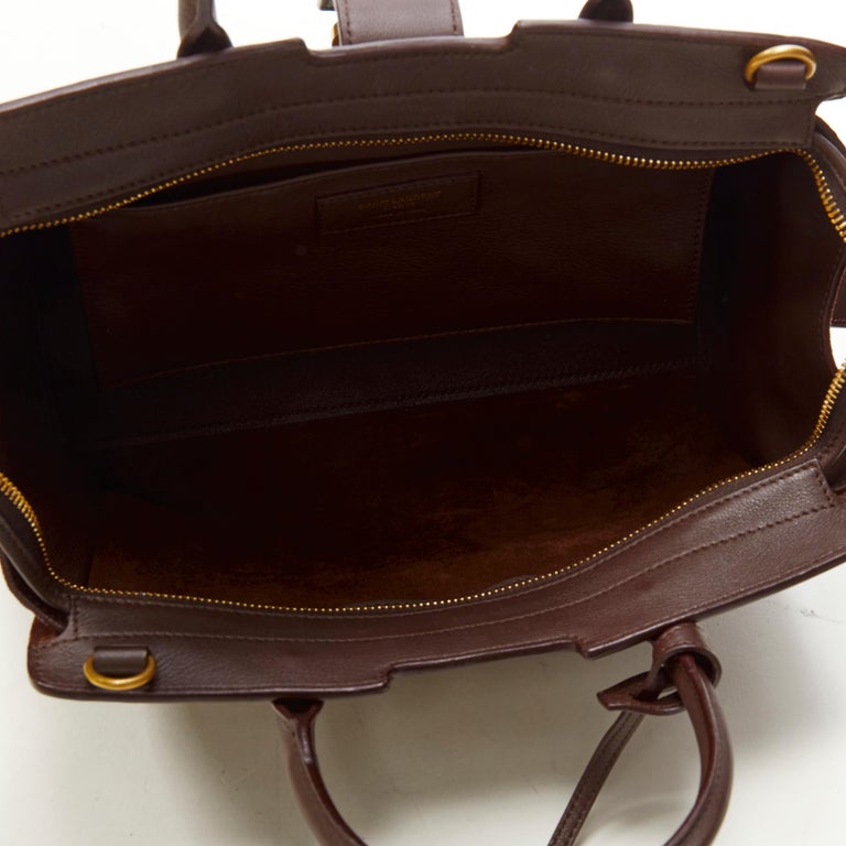 SAINT LAURENT Baby YSL Monogram Downtown Cabas brown leather satchel ...