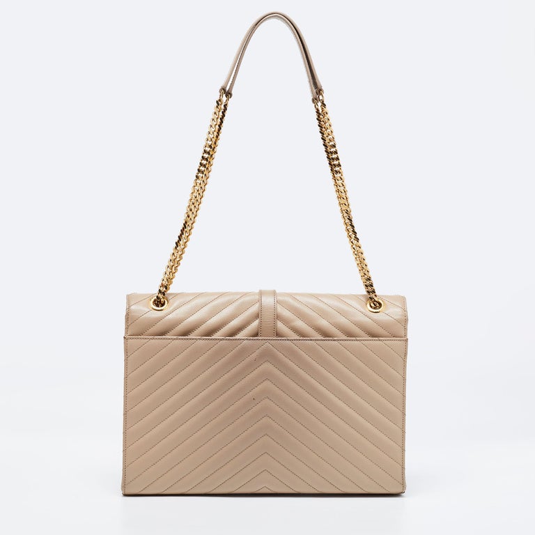 Saint Laurent Beige Leather Monogram Envelope Shoulder Bag at 1stDibs
