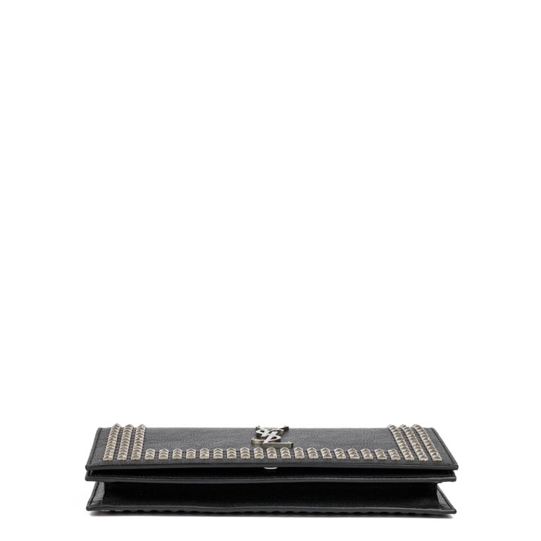 SAINT LAURENT Black Calfskin Leather Silver Studded Clutch For Sale at ...