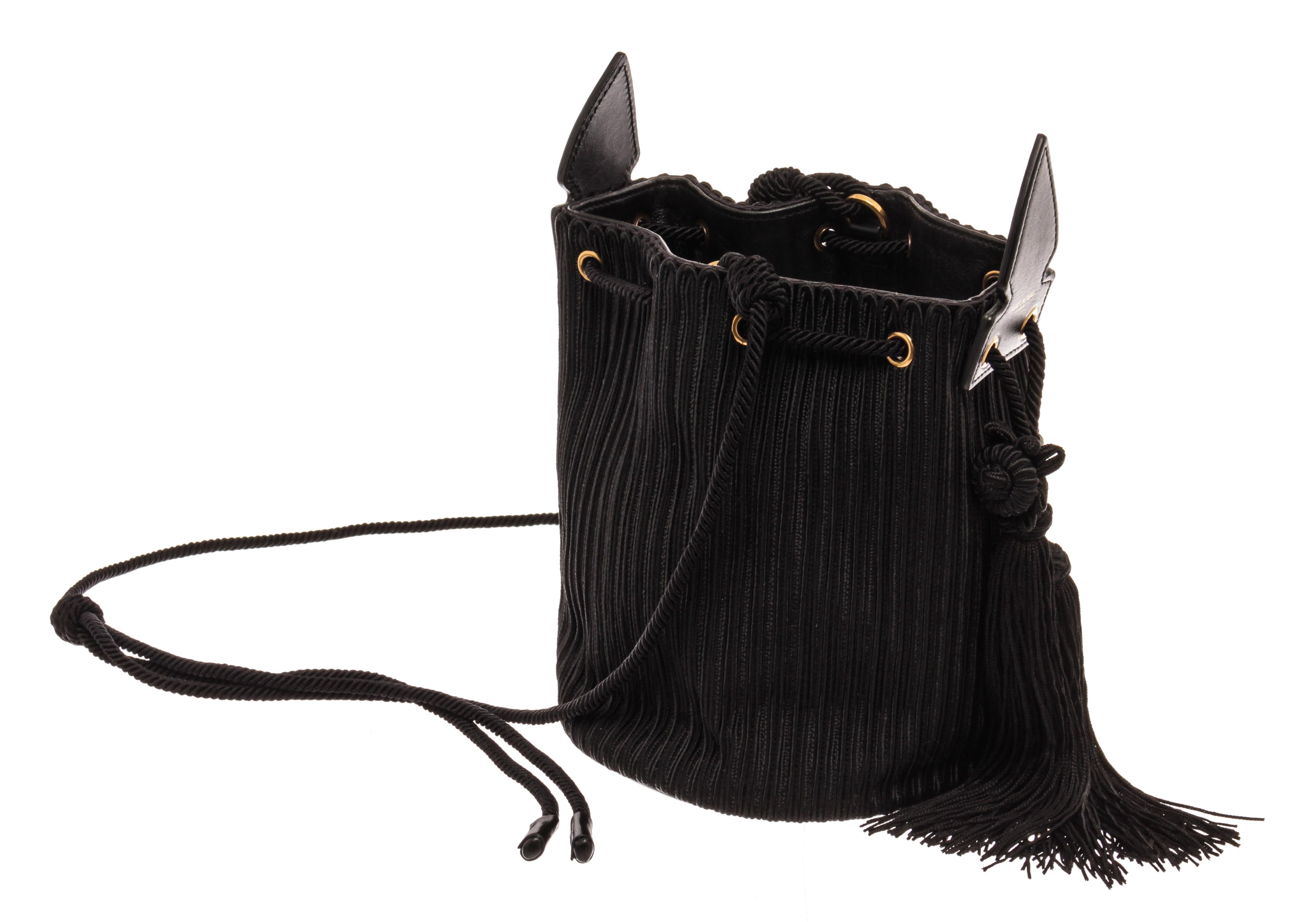 Saint Laurent Black Canvas Fringe Bucket Bag at 1stDibs