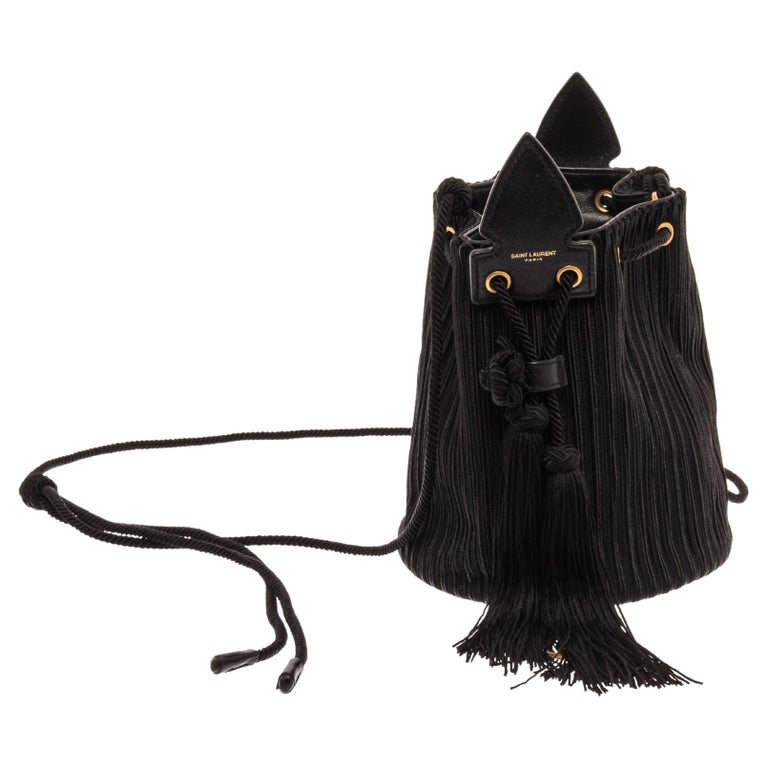 Saint Laurent Black Canvas Fringe Bucket Bag For Sale at 1stDibs