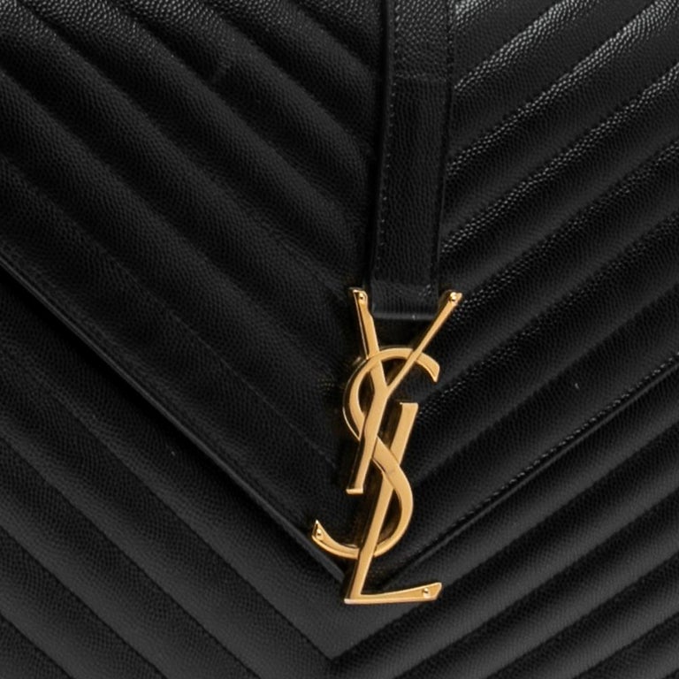 Saint Laurent Black Chevron Quilted Leather Monogram Envelope Shoulder ...