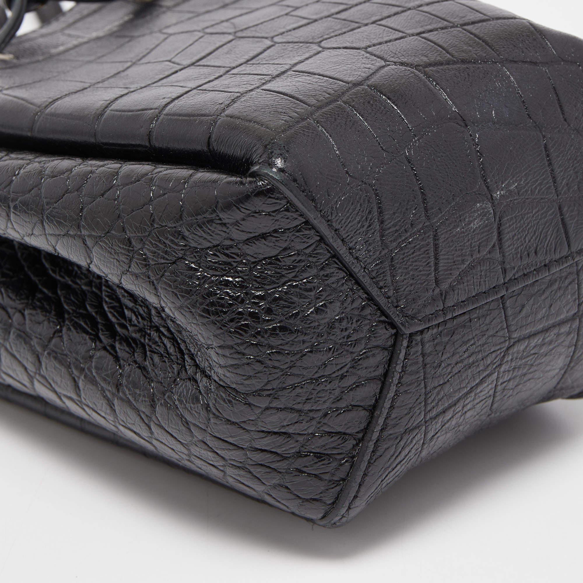 Saint Laurent Black Croc Embossed Leather Mini Emmanuelle Bucket Bag ...