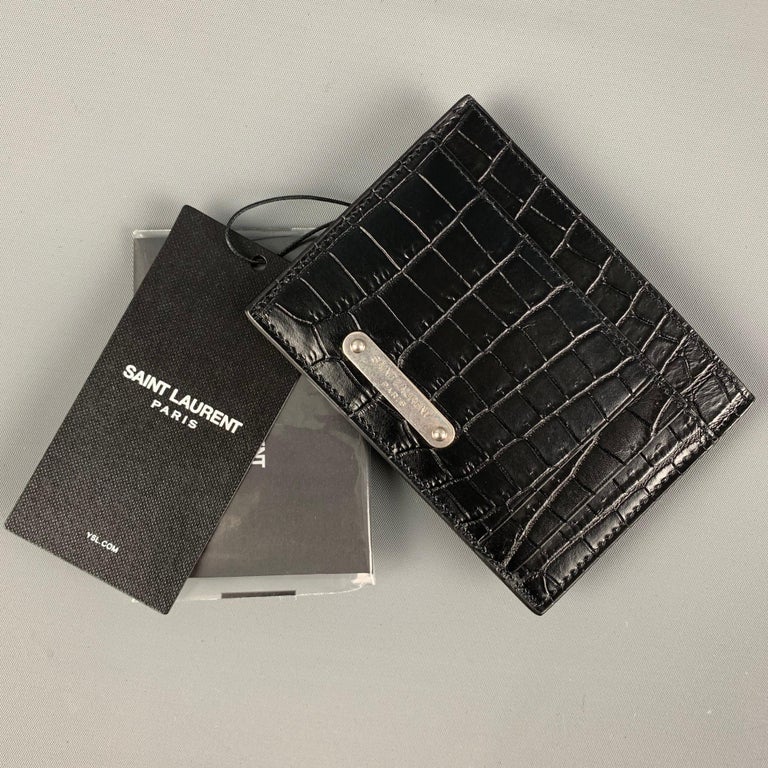 SAINT LAURENT Black Embossed Leather Bill Clip Card Case For Sale at ...