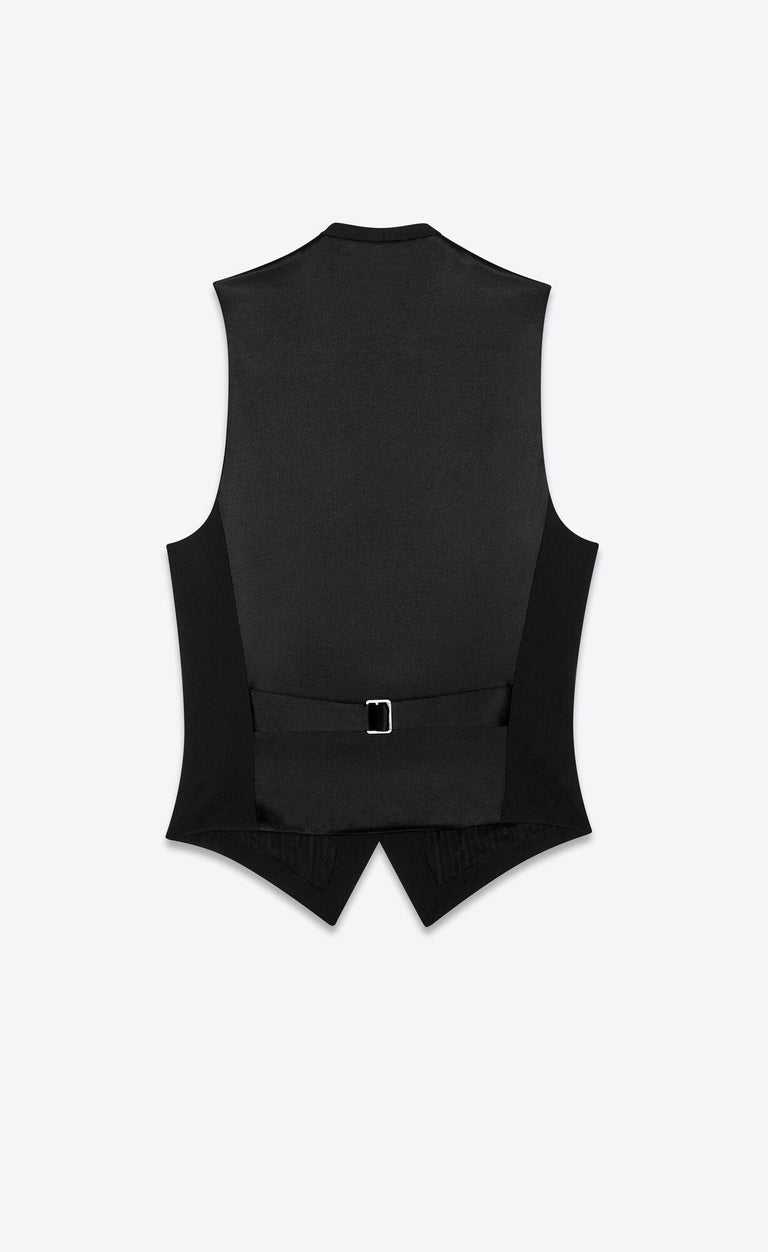 Saint Laurent Black Gabardine Wool Vest Size 36 For Sale at 1stDibs