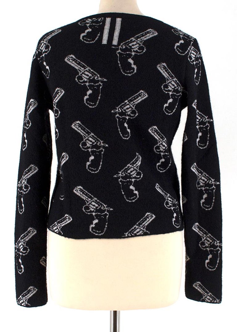 Saint Laurent Black Gun Pop Jacquard Wool-blend Knit Sweater SIZE S at ...