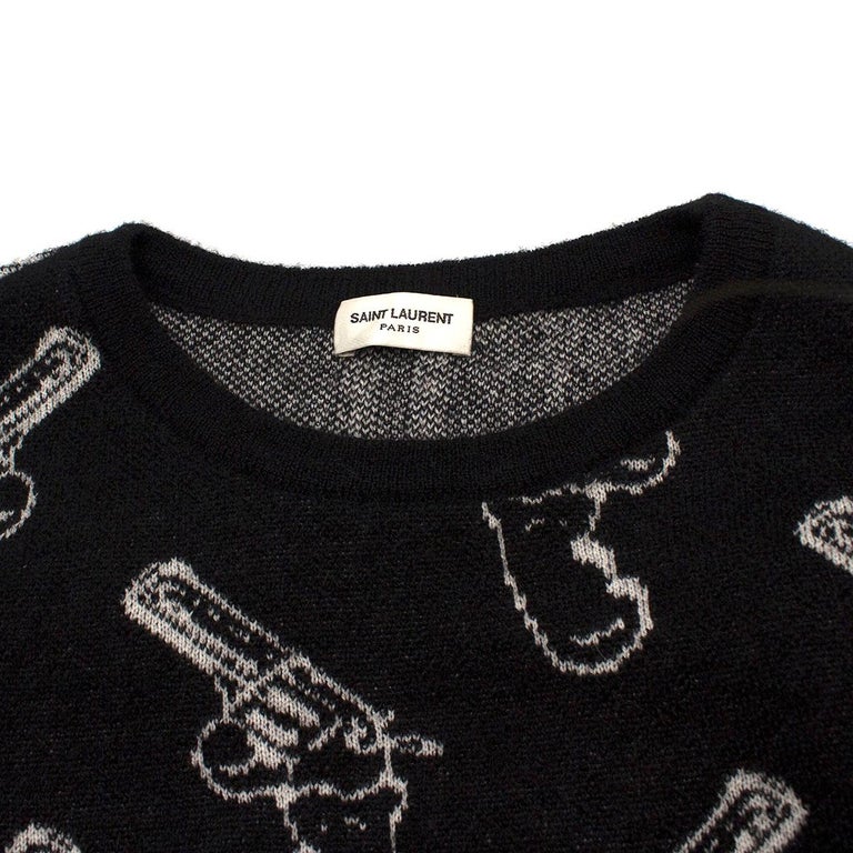 Saint Laurent Black Gun Pop Jacquard Wool-blend Knit Sweater SIZE S at ...