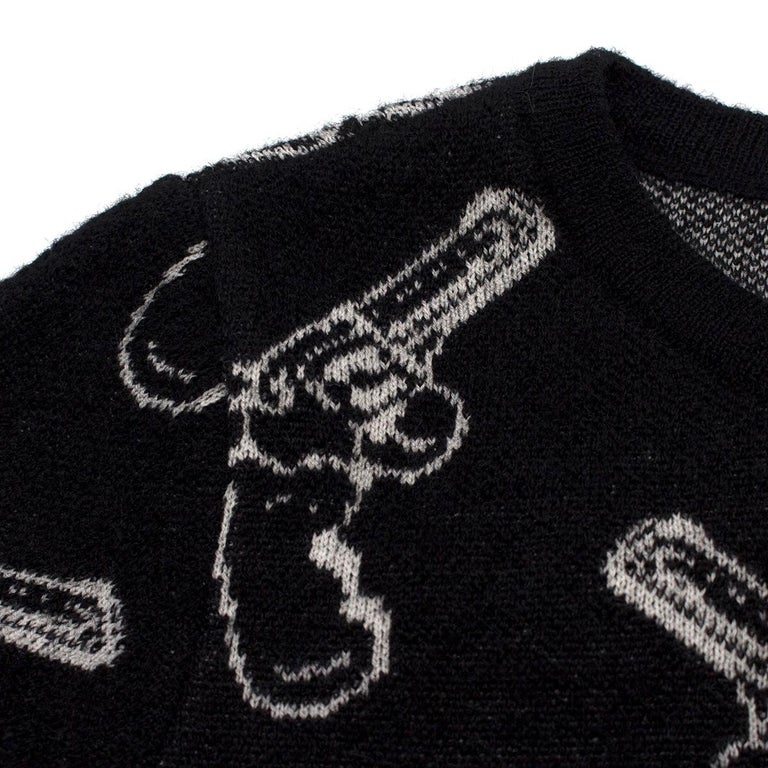 Saint Laurent Black Gun Pop Jacquard Wool-blend Knit Sweater SIZE S at ...
