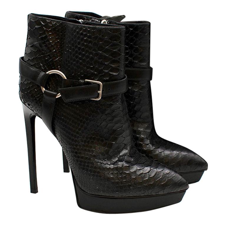 Saint Laurent Black Janis Python Ankle Boots 39 For Sale at 1stDibs