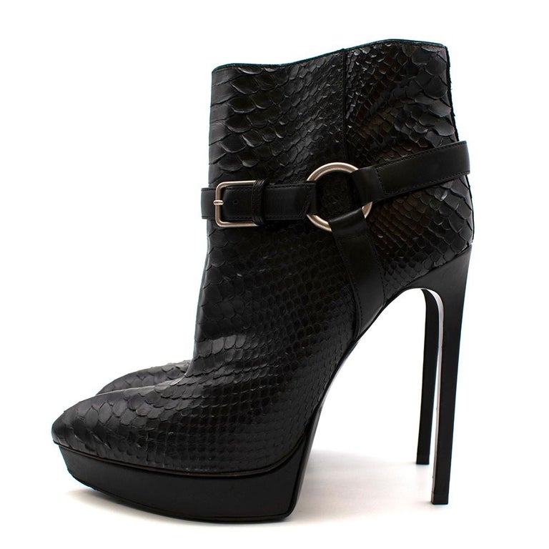 Saint Laurent Black Janis Python Ankle Boots - Size EU 39 at 1stDibs