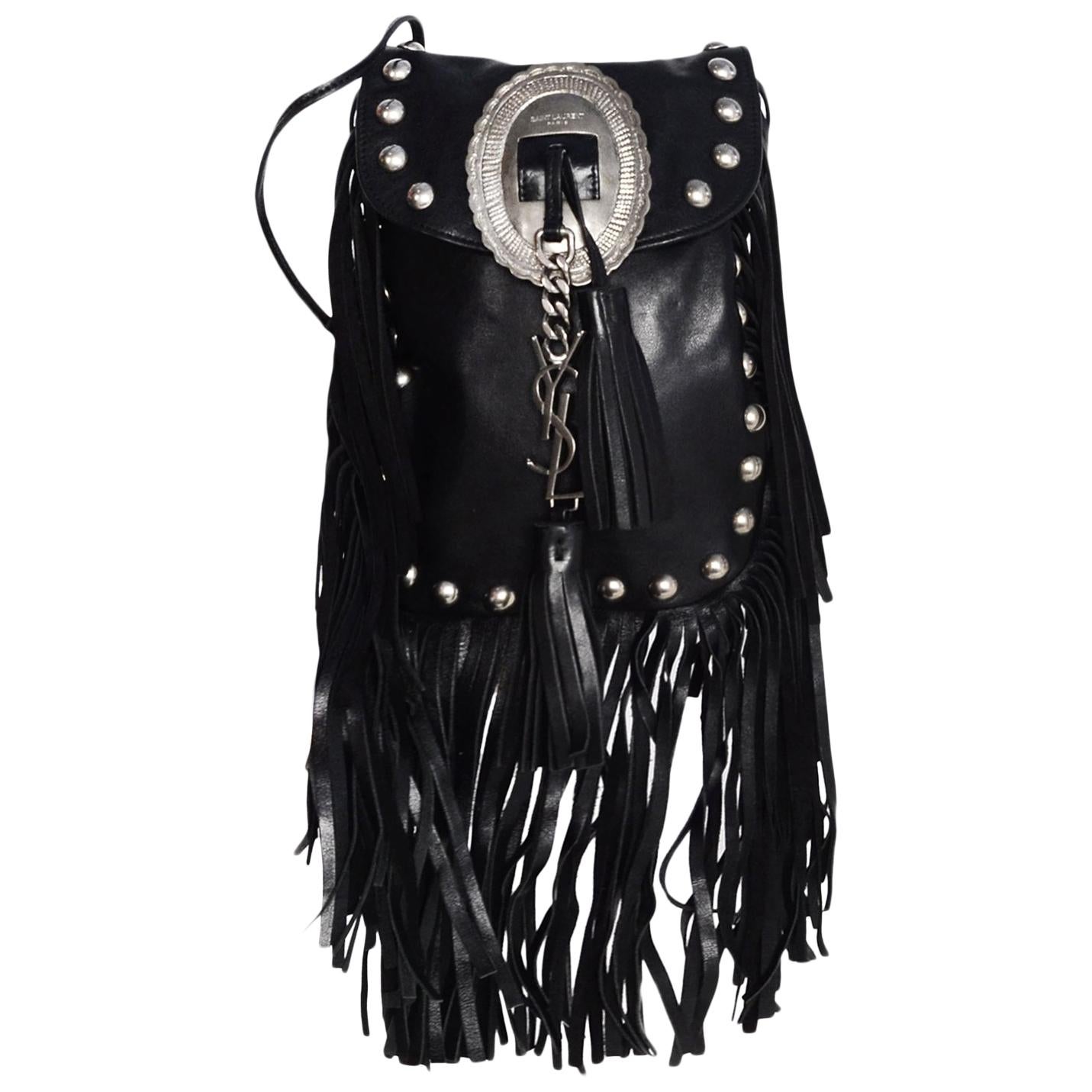 Saint Laurent Black Leather Anita Monogram Fringe Crossbody Bag For ...