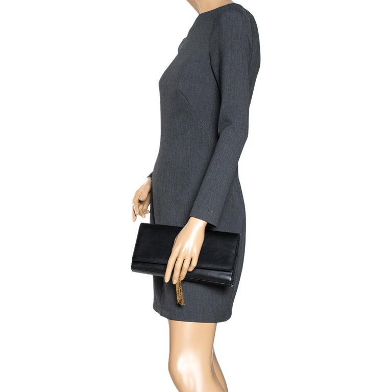 Saint Laurent Black Leather Kate Tassel Clutch at 1stDibs | ysl tassel ...