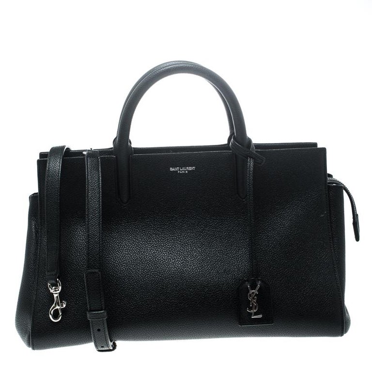 Saint Laurent Black Leather Small Cabas Rive Gauche Tote For Sale at ...
